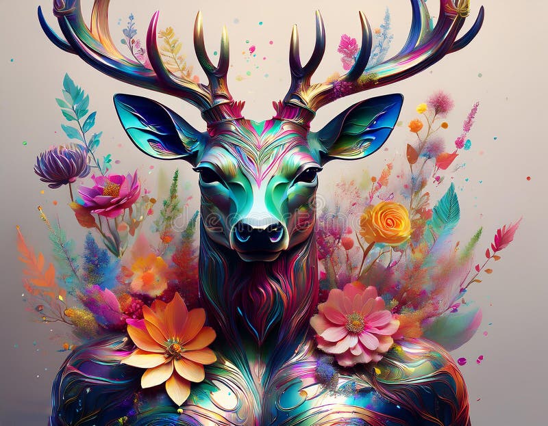 A Figure with the Head of a Stag, Adorned with an Array of Vibrant ...