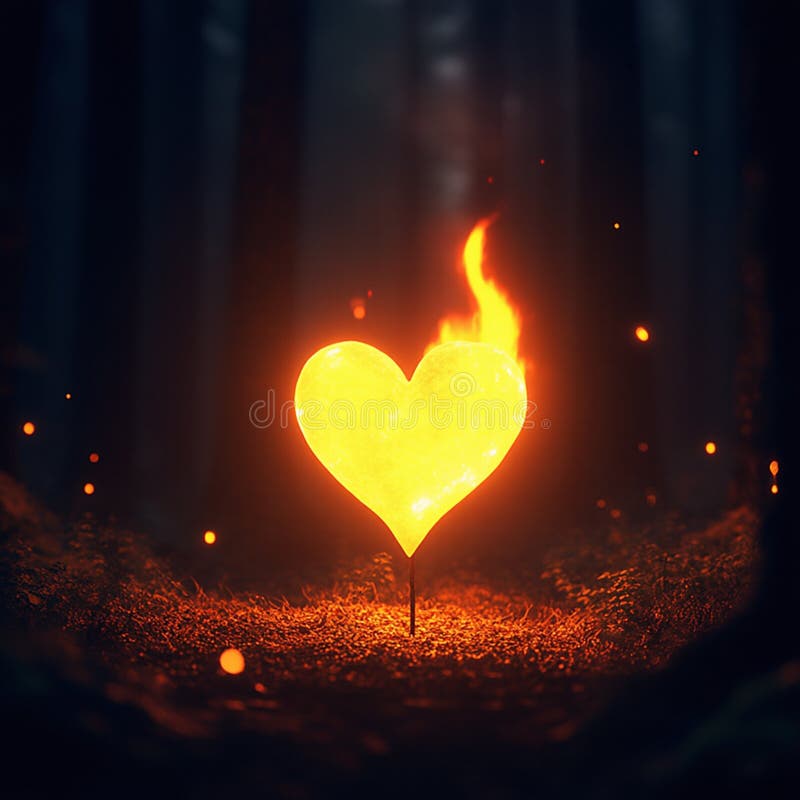 Figure Heart on Fire in Dark Forest Stock Illustration - Illustration ...