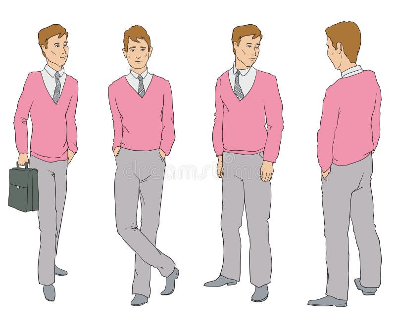 The Figure of a Man in Four Angles Stock Illustration - Illustration of ...