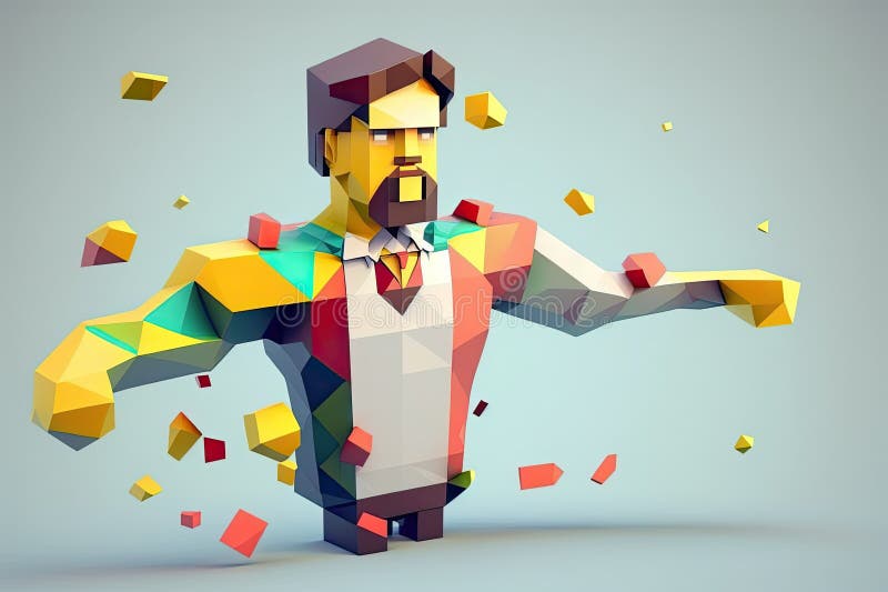 The Figure of a Man from Multi-colored Squares on a Blue Background ...