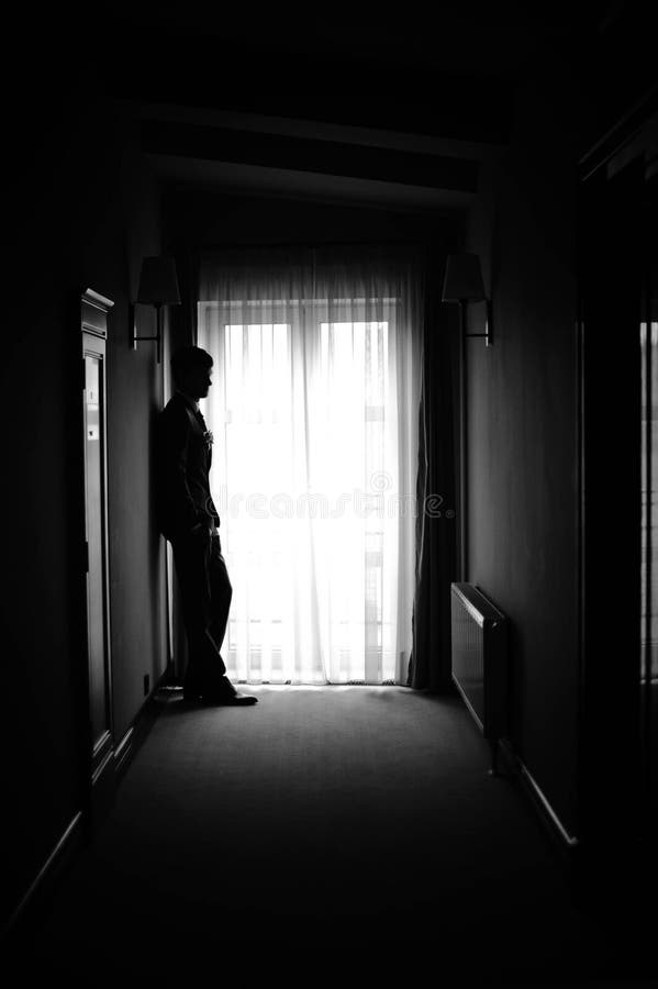 The Figure of a Man Standing in the Dark Stock Image - Image of alone ...