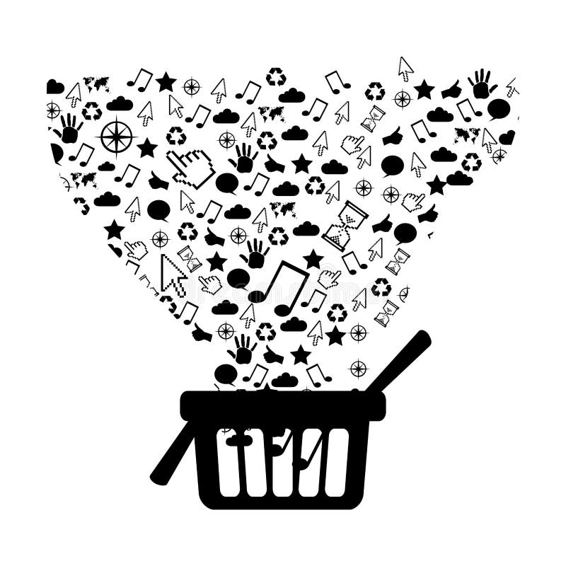 Figure Market Basket with Technological Icon Stock Illustration ...