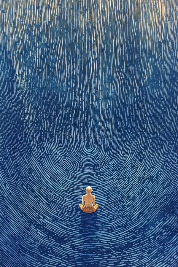 Figure Meditating in Blue Space. Visual of Concentric Lines, and the ...