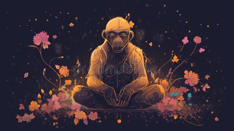 Figure Meditating Monkey Yoga Generative AI Stock Illustration ...