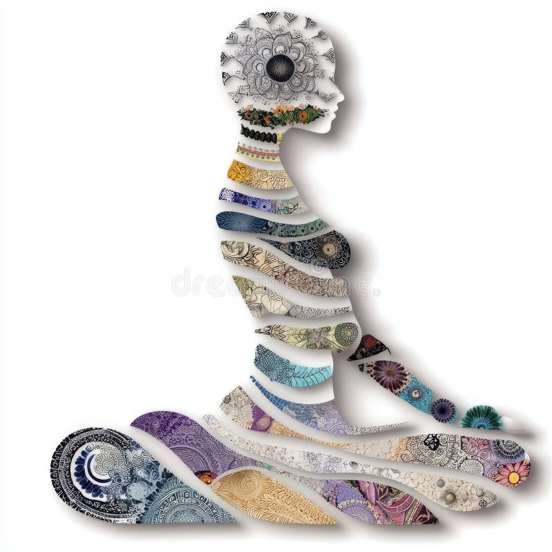 A Figure in a Meditative Pose is Composed of Various Colorful Patterns ...