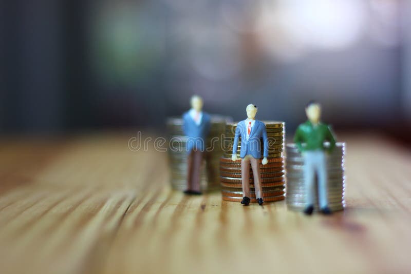 Figure Business Men Minimal Toys Standing in Front of Coins Stack,money ...