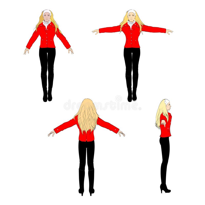 Figure. Model Woman in Boots and Jacket, Front View, Vector Stock ...