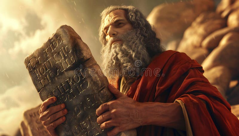 Figure of Moses Holding the Ten Commandments on Stone Tablets Stock ...
