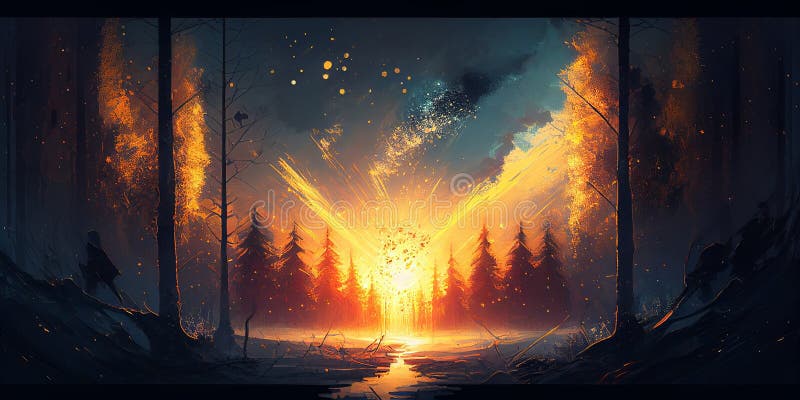 Figure Night Explosion in the Forest Glow Generative AI Stock ...