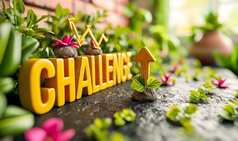 Figure Overcoming a Challenge Depicted by Rising Arrow and CHALLENGE ...