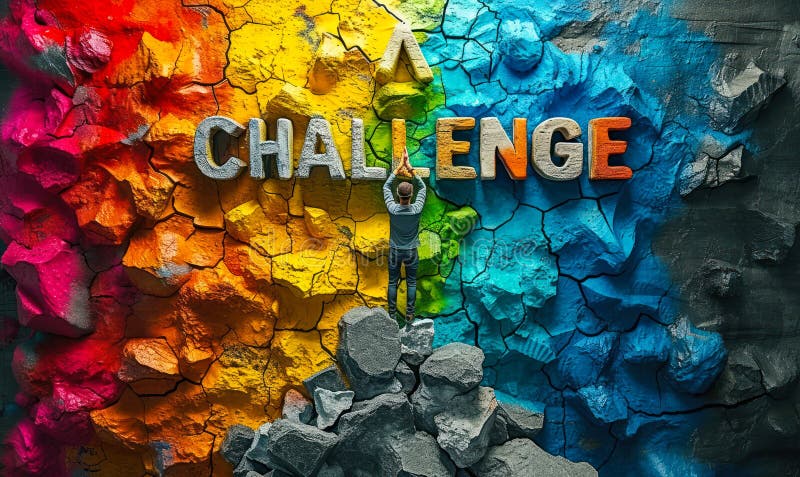 Figure Overcoming a Challenge Depicted by Rising Arrow and CHALLENGE ...