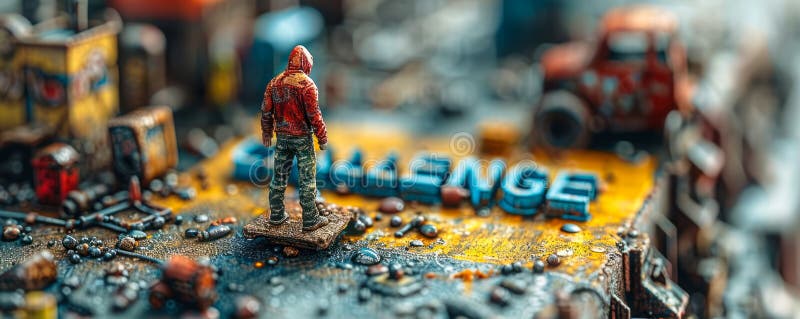 Figure Overcoming a Challenge Depicted by Rising Arrow and CHALLENGE ...