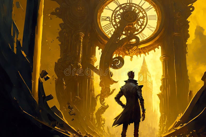 Figure of Person Opposite Large Wall Clock with Open Clockwork Stock ...