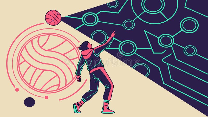 Figure Playing Volleyball Integrated into Abstract Geometric Patterns ...