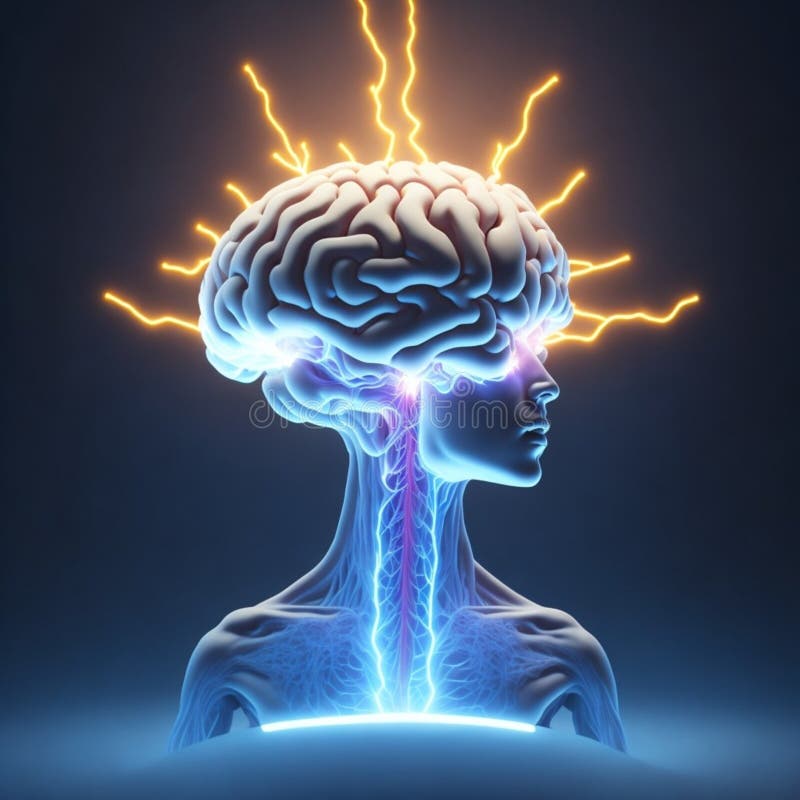 A Detailed 3D Medical Figure with a Glowing Brain, Surrounded by a Halo ...