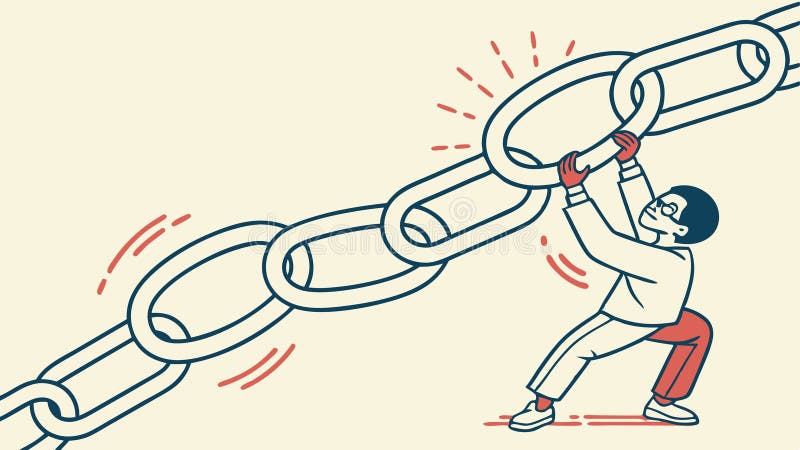 Figure Pulling Heavy Chain Illustration Strength and Effort, Vector ...