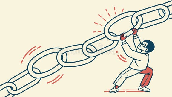 Figure Pulling Heavy Chain Illustration Strength and Effort, Vector ...