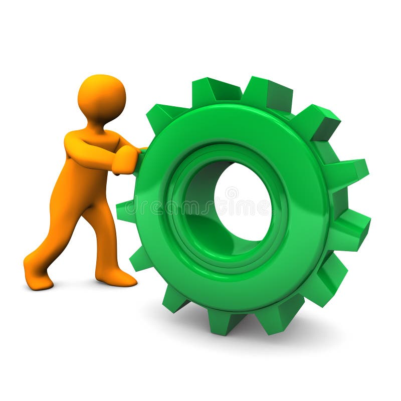 Figure pushing gear cog stock illustration. Illustration of concept ...