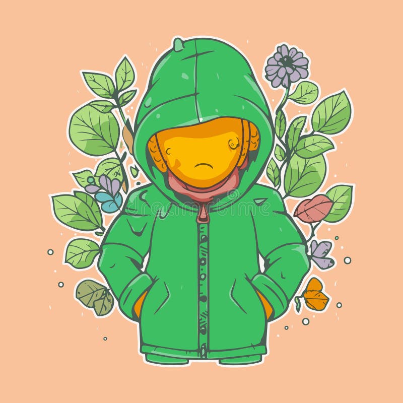 Figure with Raincoat and Plant, PLANT HEAD, T-shirt Design Stock Vector ...