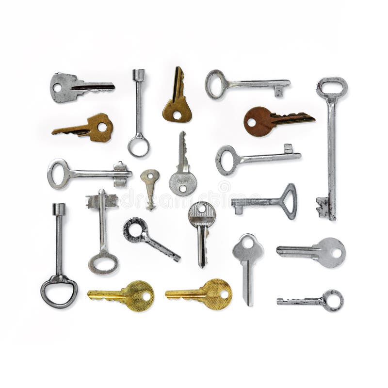 The Figure is a Rectangle of Old Keys on White Isolated Background. Old ...