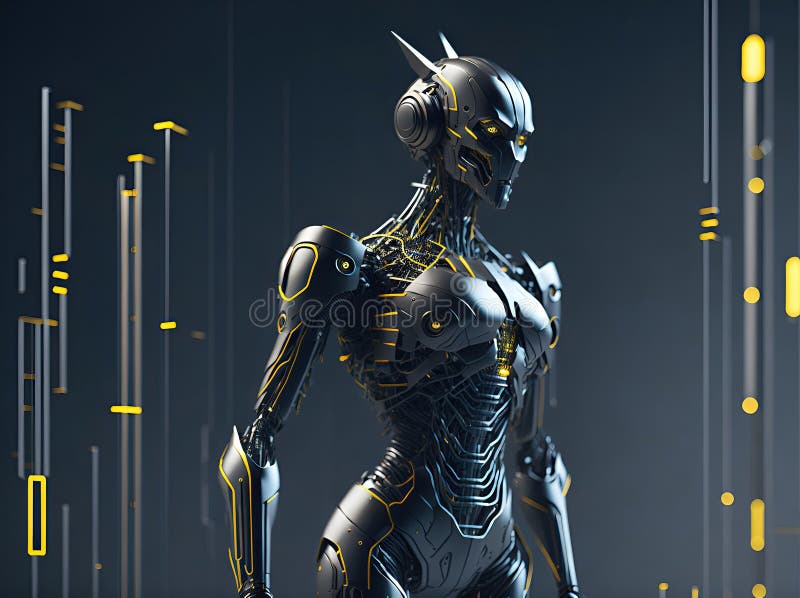 Figure of Robot Made of Metal and Electronic Systems. Cyborg Robot on ...