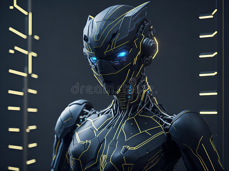 Figure of Robot Made of Metal and Electronic Systems. Cyborg Robot on ...