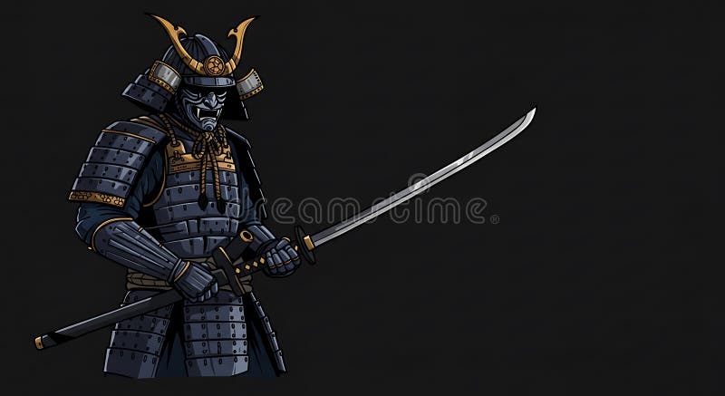 A Figure in Samurai Armor Stands Against a Dark Background. the Armor ...