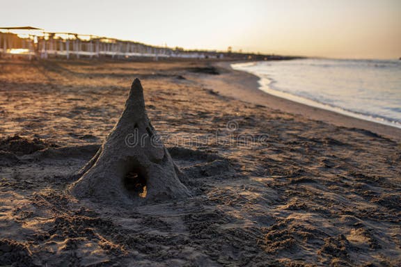 Figure of Sand Made by Children on the Beach.Sand Figure on the Beach ...