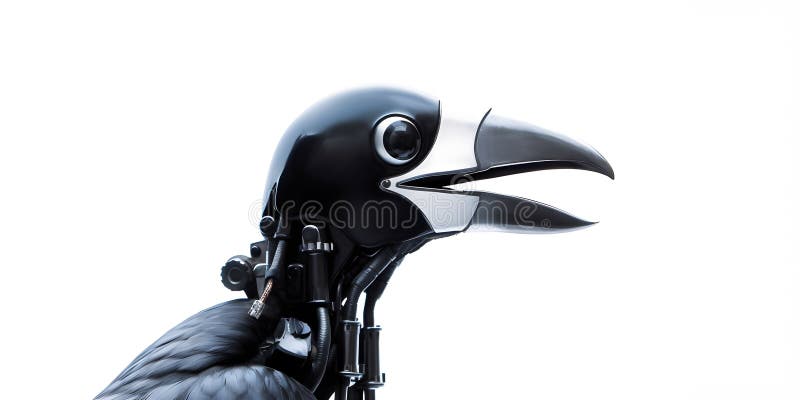 Figure of a Sci-fi Style Robot Crow on a Plain White Background with ...