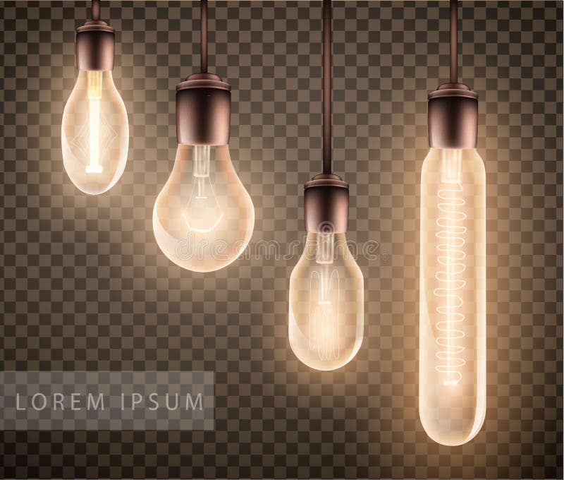 Figure Set of a Luminous Light Bulb on a Transparent Stock Illustration ...