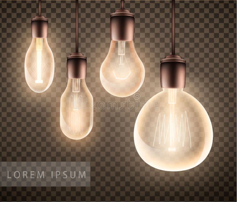 Figure Set of a Luminous Light Bulb on a Transparent Stock Illustration ...