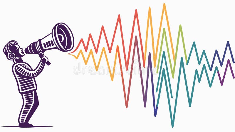 Figure Shouting into Megaphone with Sound Waves, Vector Design ...