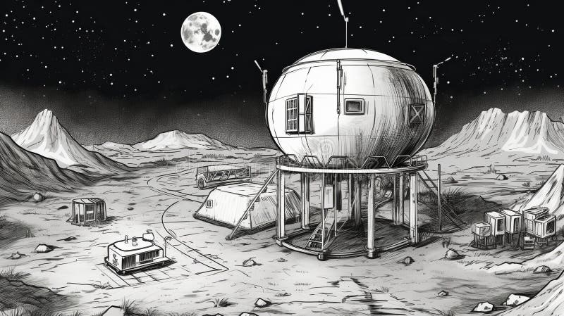 Figure Sketch Lunar Base Generative AI Stock Illustration ...