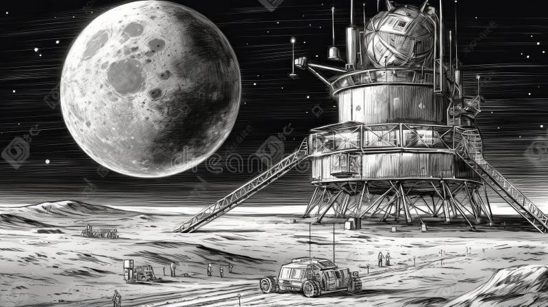 Figure Sketch Lunar Base Generative AI Stock Illustration ...