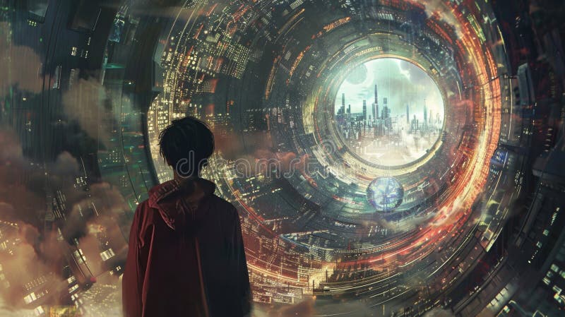 Figure Standing Alone in Timeless Space Representing Abstract Time Loop ...