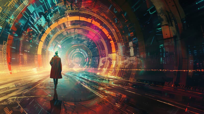 Figure Standing Alone in Timeless Space Representing Abstract Time Loop ...