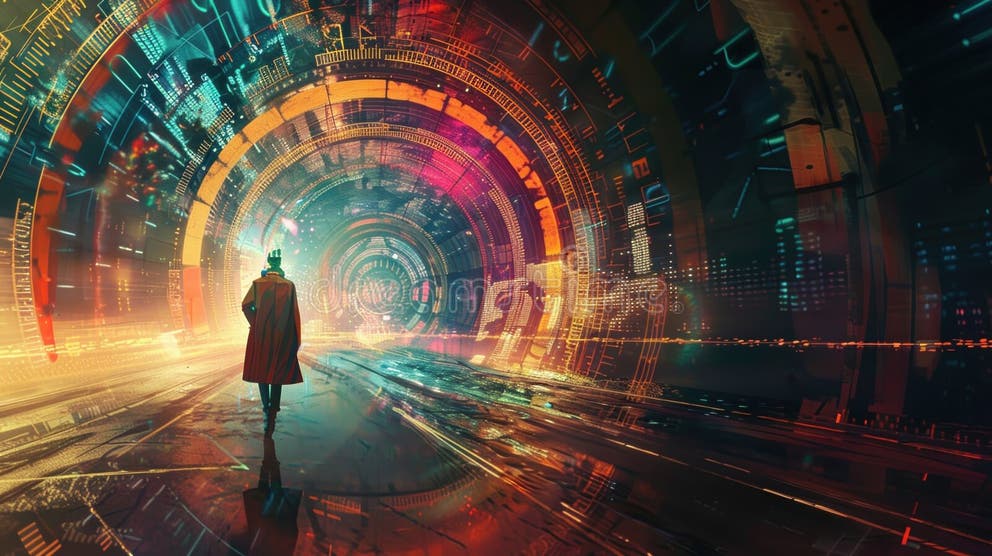 Figure Standing Alone in Timeless Space Representing Abstract Time Loop ...