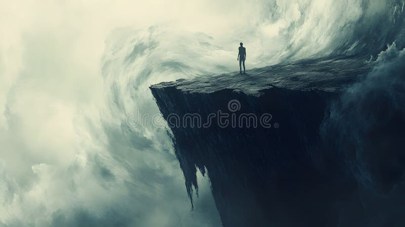Figure at Edge of Abyss Facing Swirling Void Stock Image - Image of ...