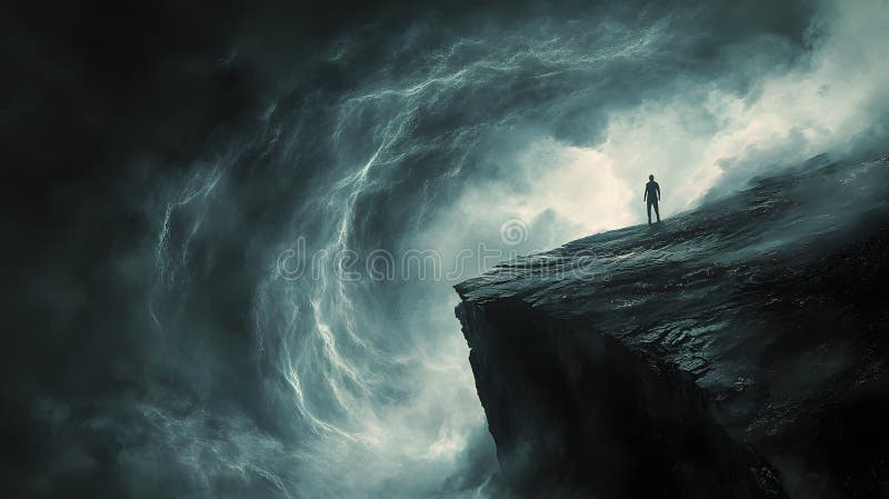 Figure at Edge of Abyss Facing Swirling Void Stock Image - Image of ...