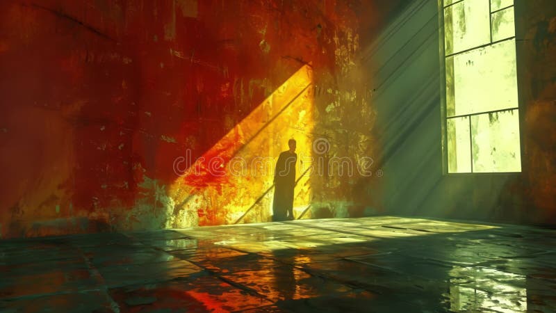 A Figure Standing in Front of a Sunlit Window Their Shadow Casting a ...