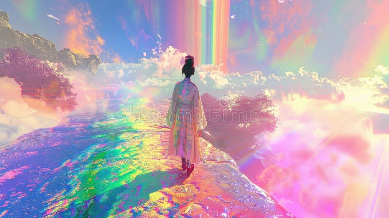 A Figure Standing on a Rainbow Bridge, Dressed in an Elaborate ...