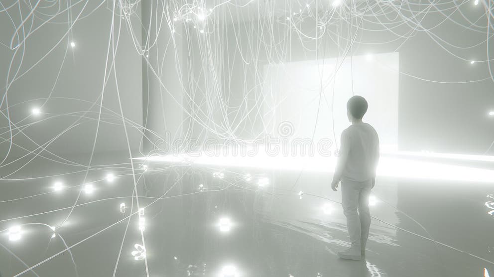 A Figure Stands in a Glowing Digital Realm Exploring Consciousness ...
