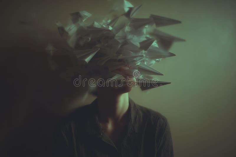 Creative Representation of a Figure with Paper Planes Floating Around ...