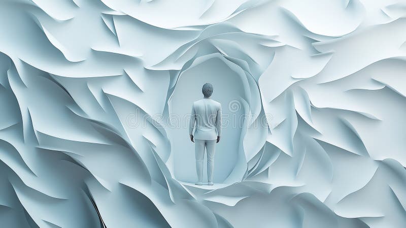 A Figure Stands in the Middle of a Dramatic White Paper Tunnel ...