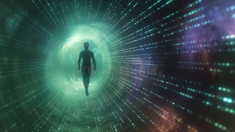 A Figure Traverses a Vivid Digital Tunnel, Symbolizing Memory Upload ...