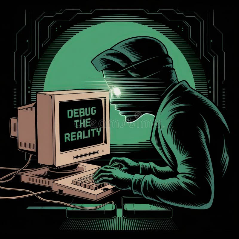 Retro Futuristic T Shirt Design Features a Figure Debugging Reality at ...