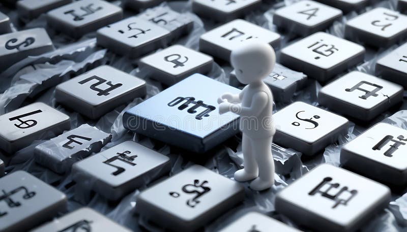 Figure Typing on a Keyboard with Abstract Symbols Stock Illustration ...