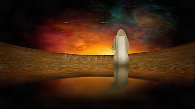 Figure under alien sky stock illustration. Illustration of cosmic ...