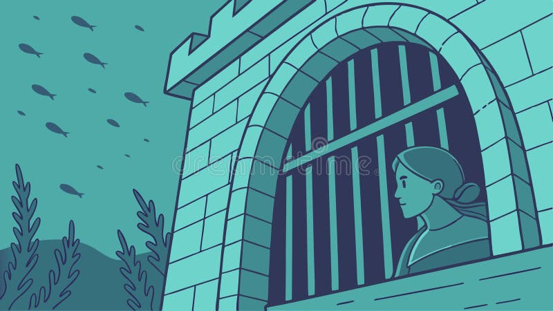 Figure in Underwater Tunnel with Light, Aquatic Exploration, Vector ...