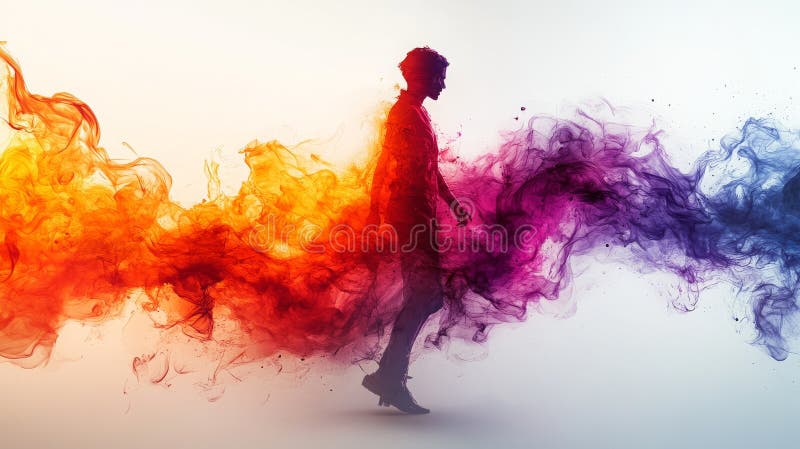 A Figure Walks through Vibrant Smoke in a Captivating Double Exposure ...
